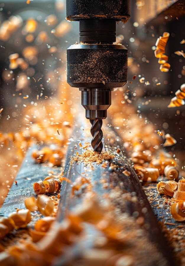 The CNC Milling Machine Cutting the Hole with Drill on the Metal Plate ...