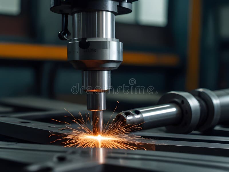 CNC Milling Machine Cutting Metal with Sparks Stock Illustration ...