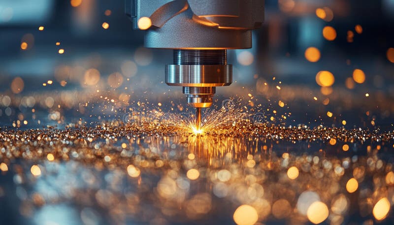 CNC Milling Machine Cutting Metal with Sparks, Precision Engineering ...