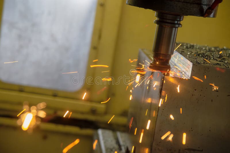 The CNC Milling Machine Cutting the Mold Part Stock Photo - Image of ...