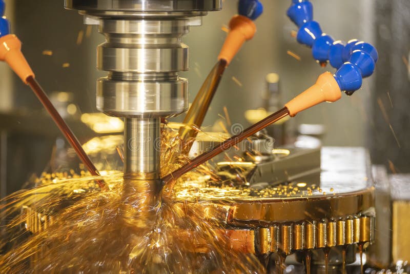 The Cnc Milling Machine Cutting The Mold Parts With Oil Coolant Method