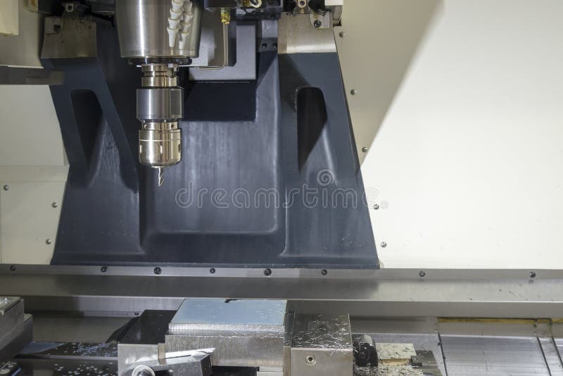 The CNC Milling Machine Cutting the Sample Part. Stock Image - Image of ...