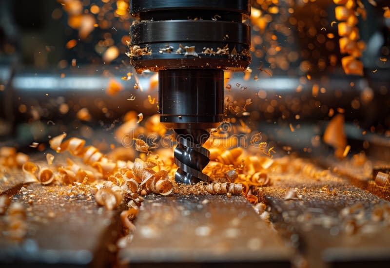 The CNC Milling Machine Cutting the Wood with the Milling Cutter. Stock ...