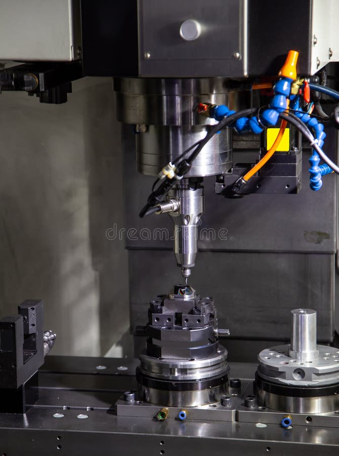 CNC Milling Machine Cutting Workpiece Stock Image - Image of axis ...