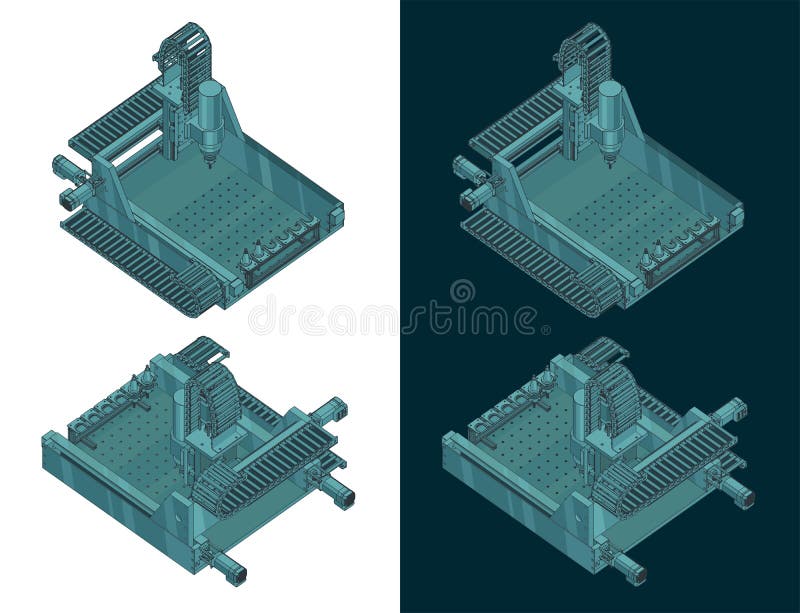 CNC Milling Machine Isometric Color Drawing Stock Vector - Illustration ...