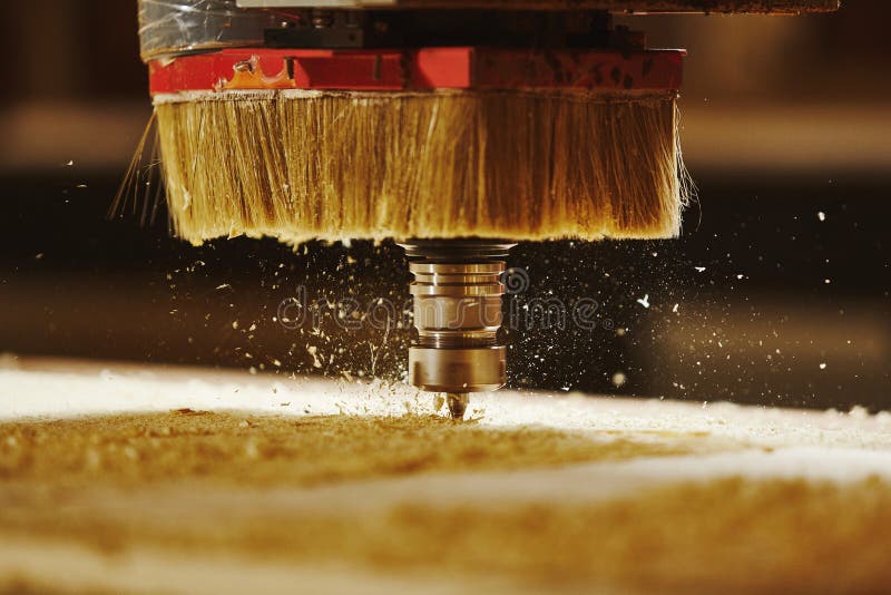 CNC Milling Machine. Machine Tool in Wood Factory with Drilling ...