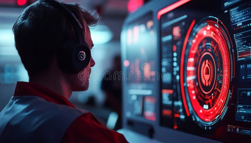 CNC Operator Monitoring Digital Twin of Milling Process, Futuristic ...