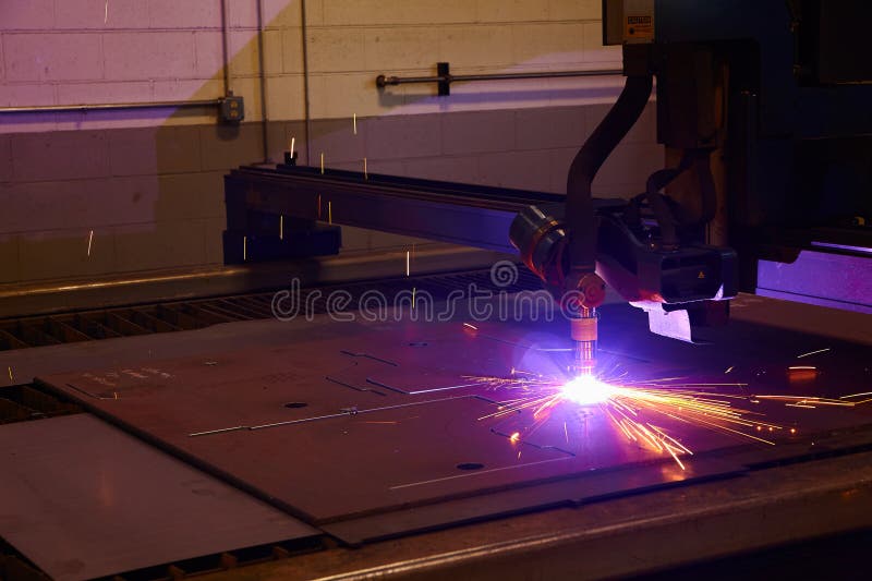 CNC Plasma Cutting Machine in Action, Industrial Spark Display Stock ...