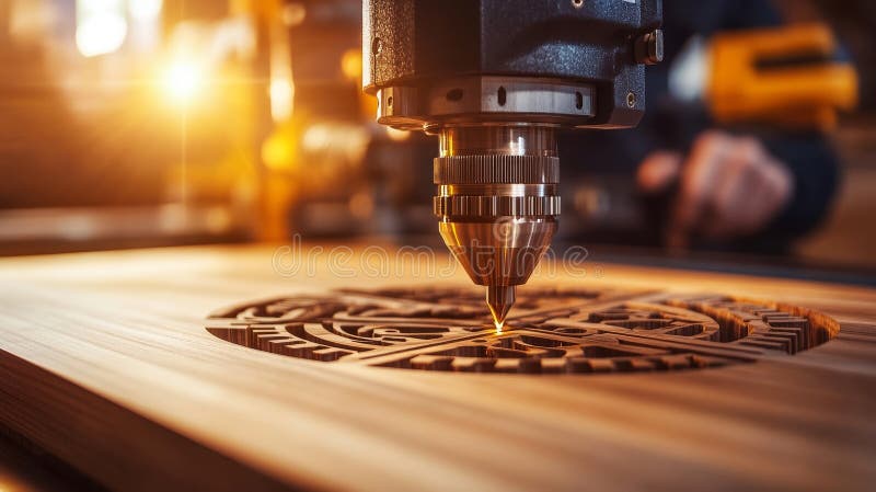 CNC Router in Action Precision Engraving Intricate Design on Wood ...