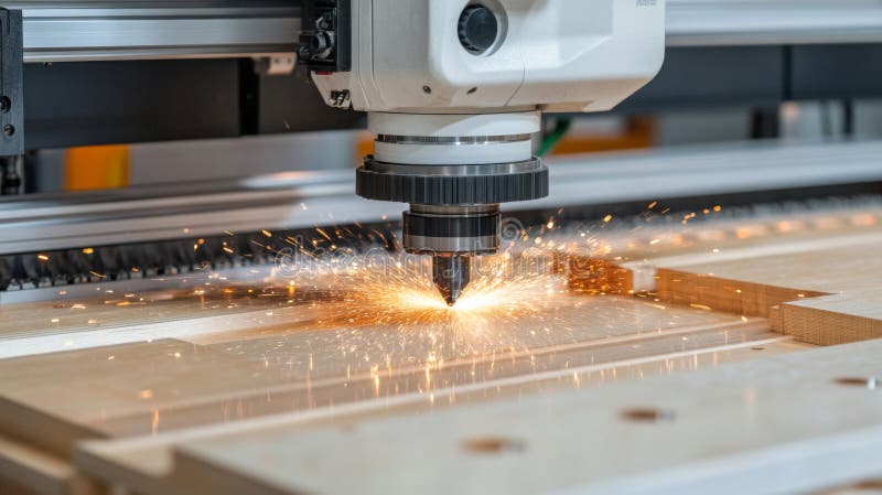 CNC Router Carving Wood Creates Sparks Stock Illustration ...
