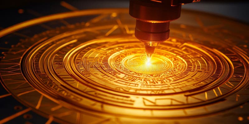 CNC Router Cutting Intricate Design in Golden Material, Craftsmanship ...