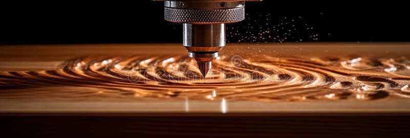 CNC Router Cutting Walnut Board with Water and Light Pattern ...