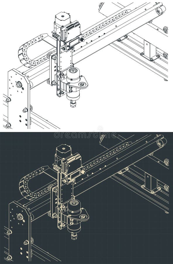 CNC Router Isometric Blueprints Stock Vector - Illustration of ...