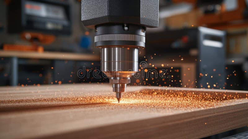 Cnc Router Machine Carving Wood Sparks Flying Stock Illustration ...