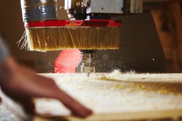 CNC Router Machine Creates a Layout of the Shelf Complex. Stock Photo ...