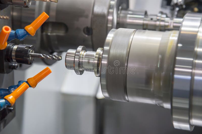 The CNC Turning or Lathe Machine Making the Thread Stock Photo - Image ...