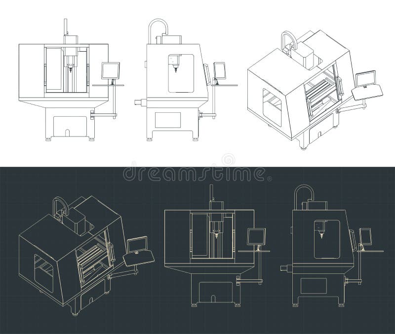 CNC Turning Milling Machine Blueprints Stock Vector - Illustration of ...