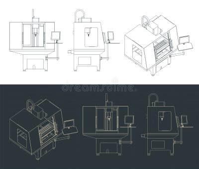 CNC Turning Milling Machine Blueprints Stock Vector - Illustration of ...