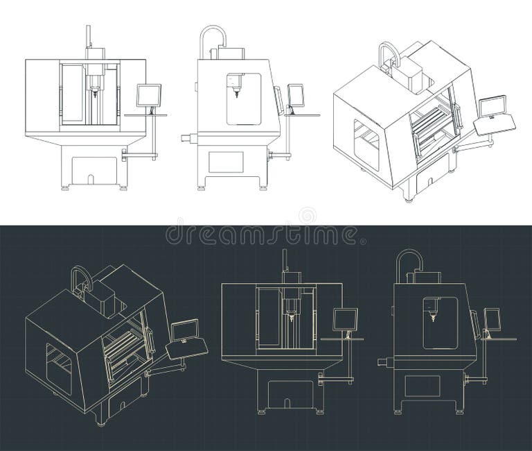 CNC Turning Milling Machine Blueprints Stock Vector - Illustration of ...