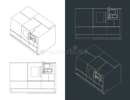 CNC Turning Milling Machine Blueprints Stock Vector - Illustration of ...