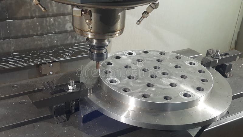 CNC VMC Machine Drilling Operation Stock Image - Image of lighting ...