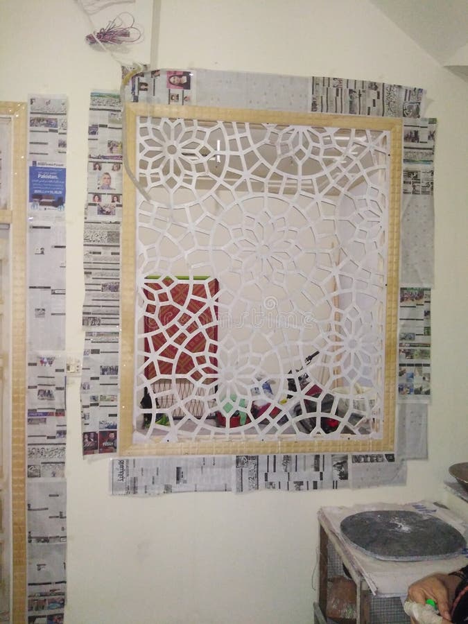 CNC Wood Window Design editorial stock photo. Image of design - 180190228