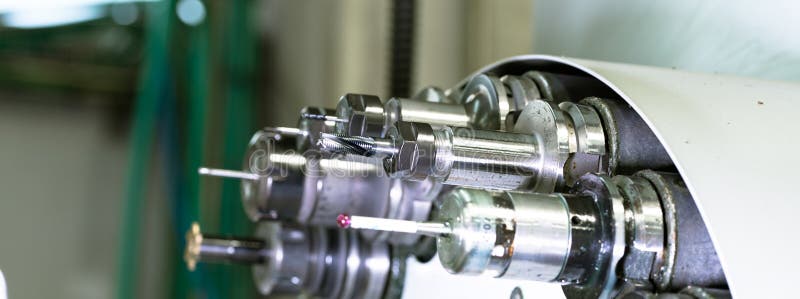 CNC in Workshop Rotating Head with Tools Stock Image - Image of cutter ...