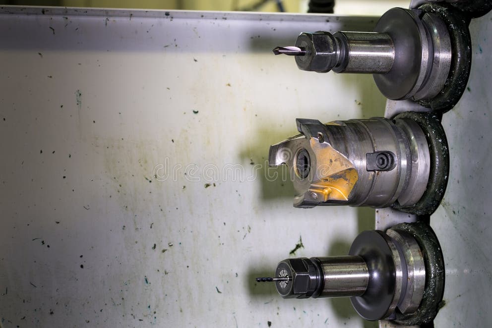 CNC in Workshop Rotating Head with Tools Stock Image - Image of shiny, cutting: 51720879