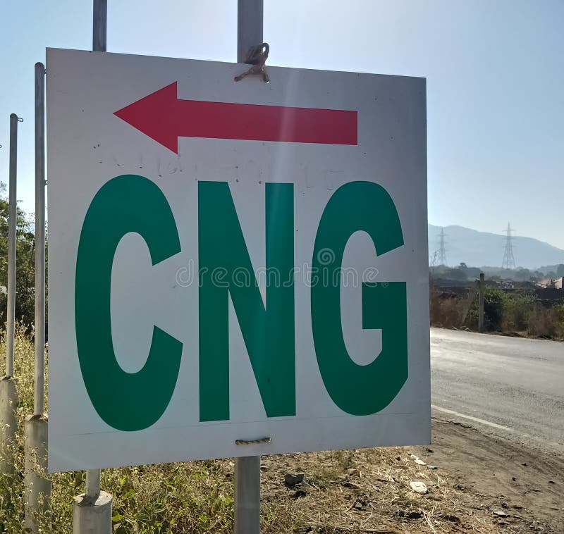 CNG Text Board with Direction Arrow Stock Photo - Image of alternative ...