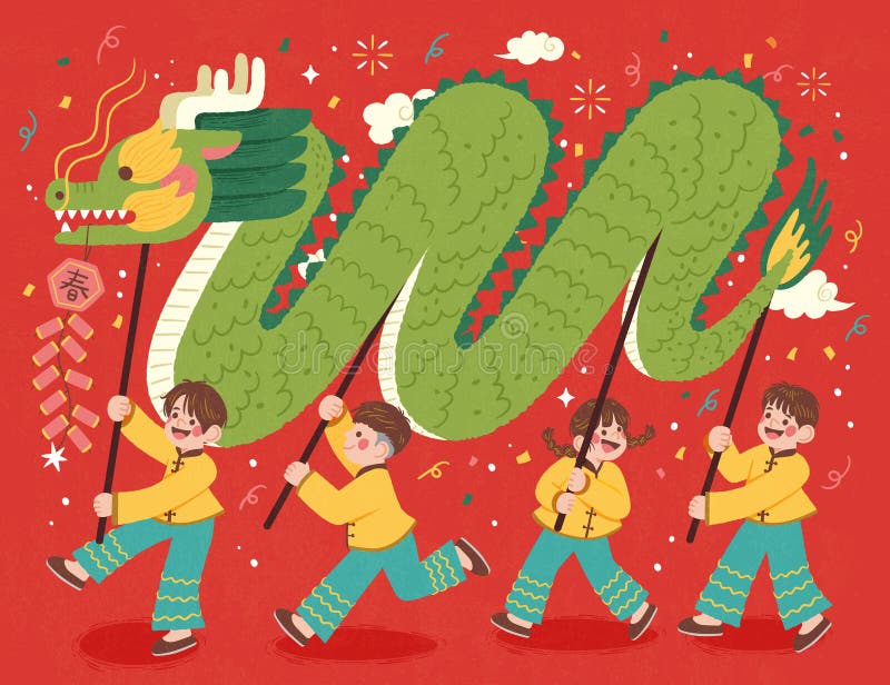 CNY Dragon Dance Illustration Stock Vector - Illustration of holiday ...