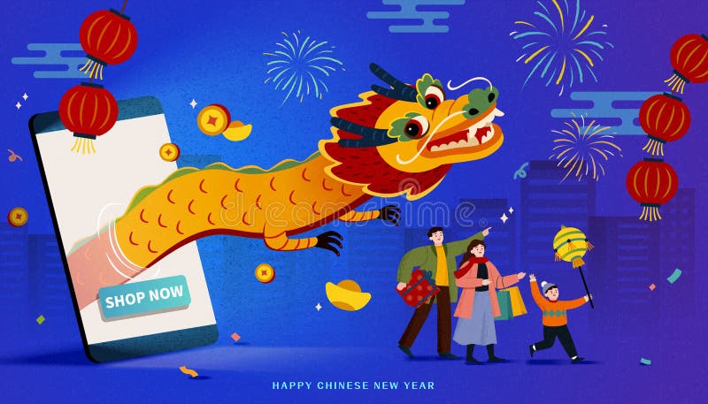 CNY Online Shopping Promo Banner Stock Vector - Illustration of banner ...