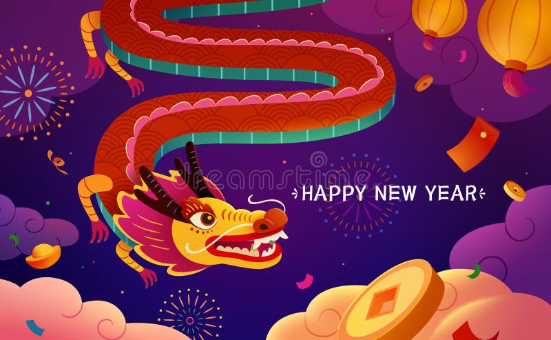 CNY year of dragon card stock vector. Illustration of firework - 300925932