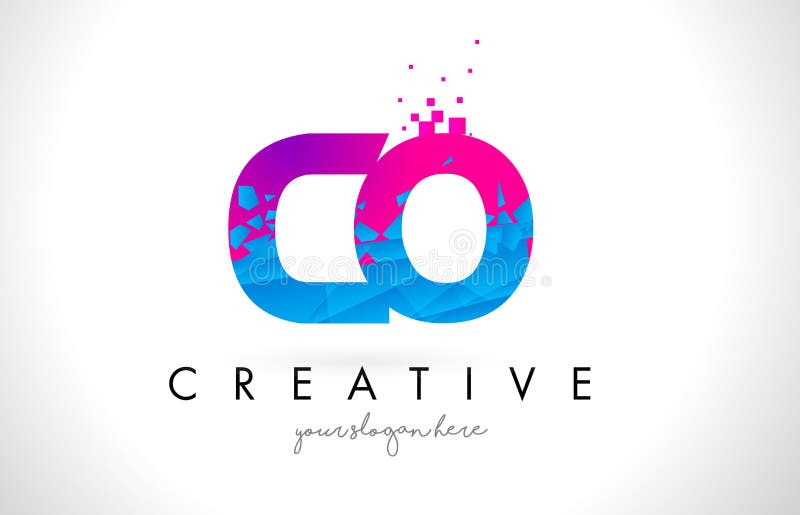 CO C O Letter Logo with Shattered Broken Blue Pink Texture Design ...
