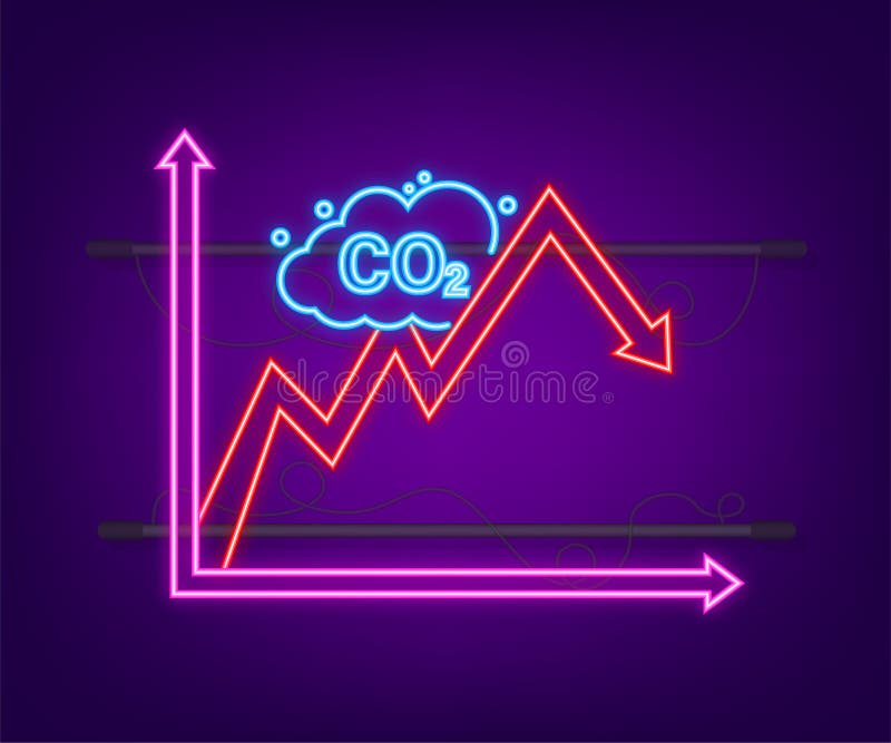 CO2 Decrease Logo in Neon Style Isolated on Empty Background. Flat Icon ...