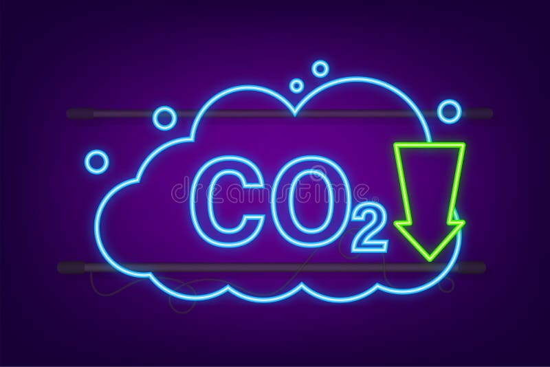 CO2 Neon Logo in Flat Style Isolated on Empty Background. Flat Icon on White Backdrop. Vector ...