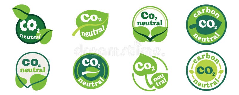Co2 Neutral Green Logo Set with Leaves. Eco Friendly Sigh, Carbon ...