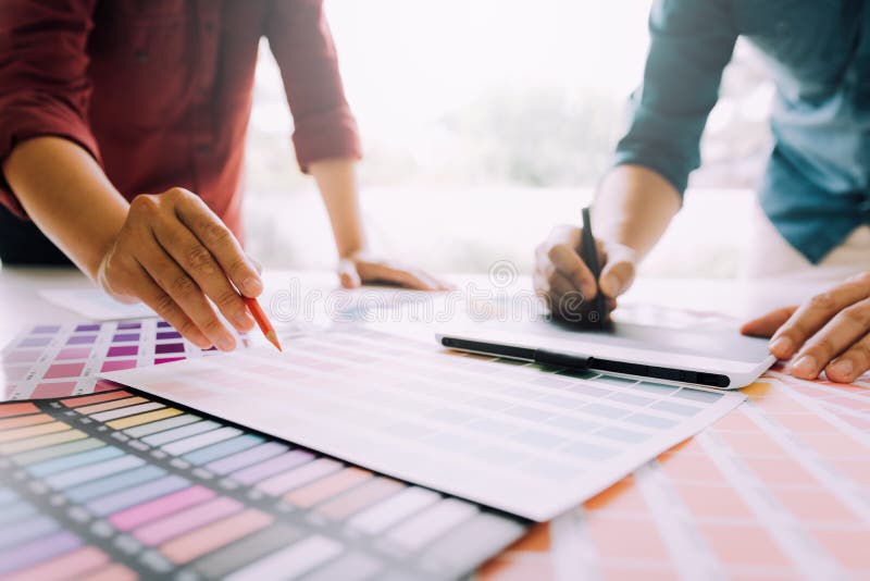 Co-worker Graphic Designer Working with Partnership Choosing Color on ...