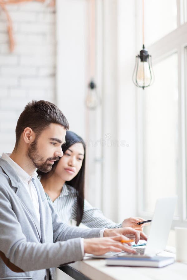Co-workers in cafe stock photo. Image of networking, online - 79043678