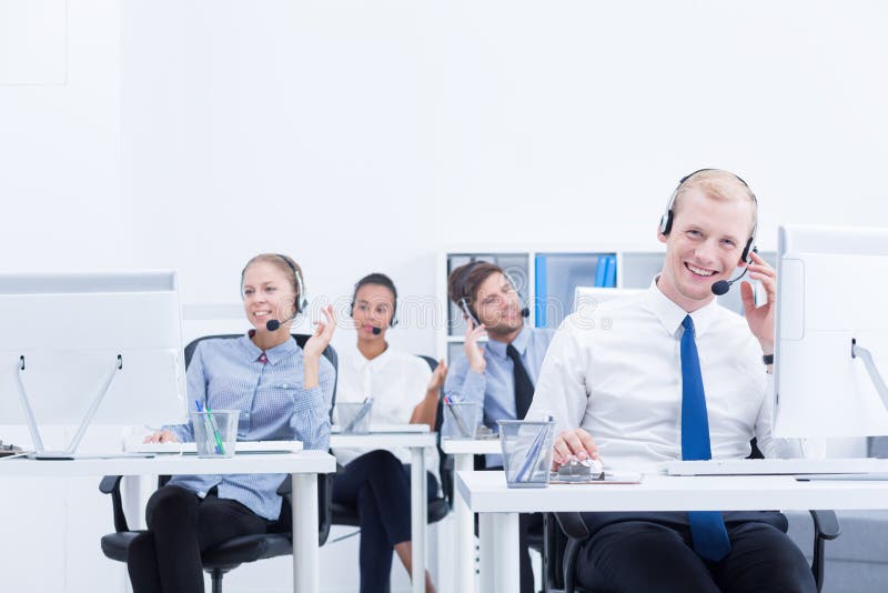 Co-workers in Telemarketing Office Stock Image - Image of positive ...