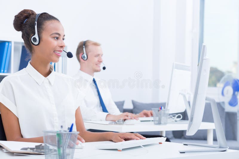 Co-workers in Telemarketing Office Stock Image - Image of positive ...
