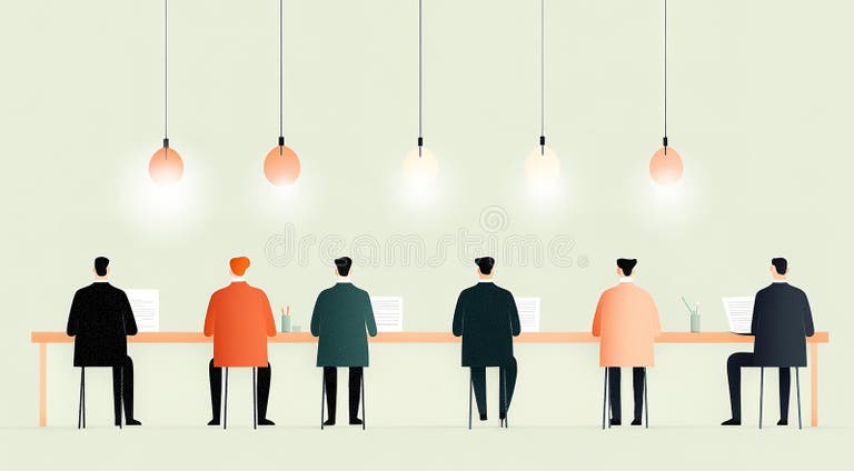 Co-working Place, People Working with Laptops Stock Illustration ...