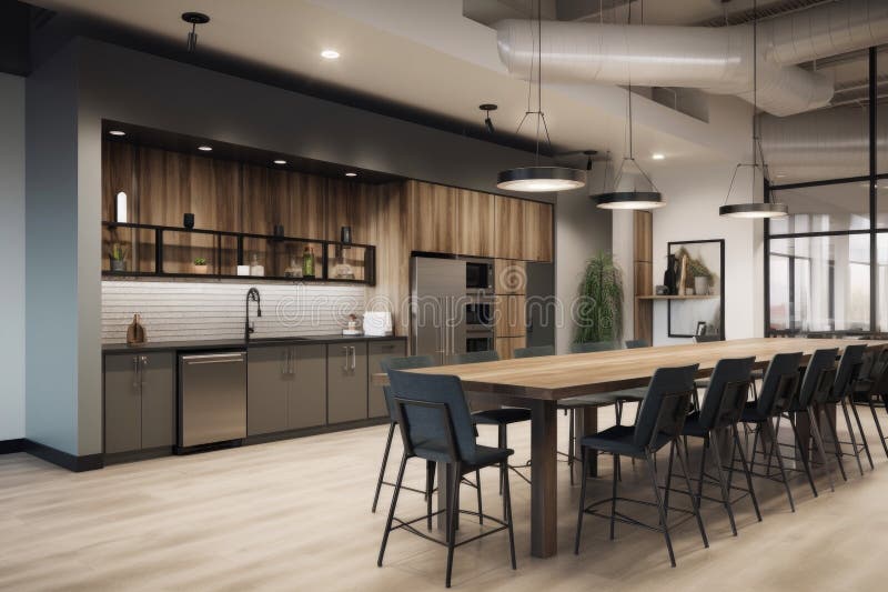 Co-working Space with Communal Kitchen Area and Coffee Bar Stock Image ...