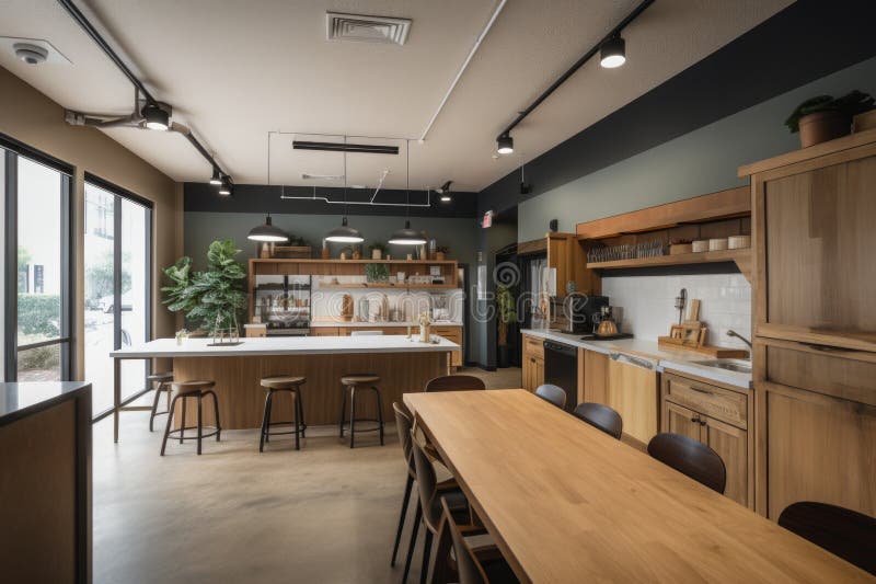 Co-working Space with Communal Kitchen, Coffee Bar, and Breakfast Nook ...