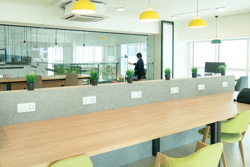 Co Working Space with Working Desks and Chairs Stock Photo - Image of ...
