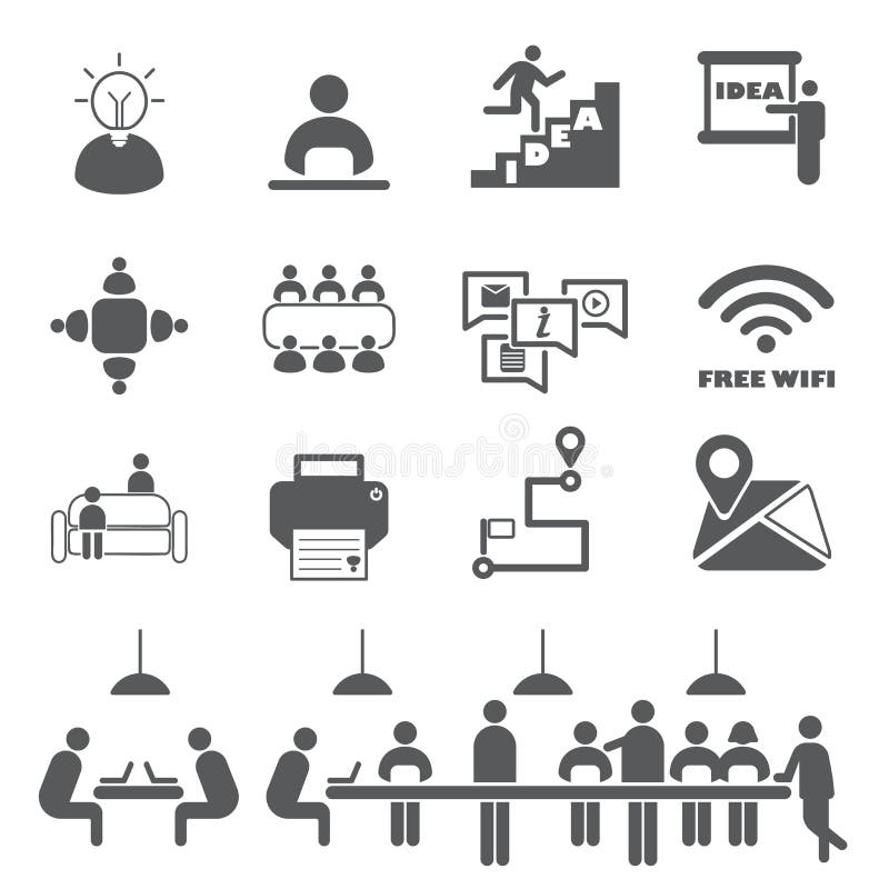 Co working space icon set stock vector. Illustration of button - 110997349