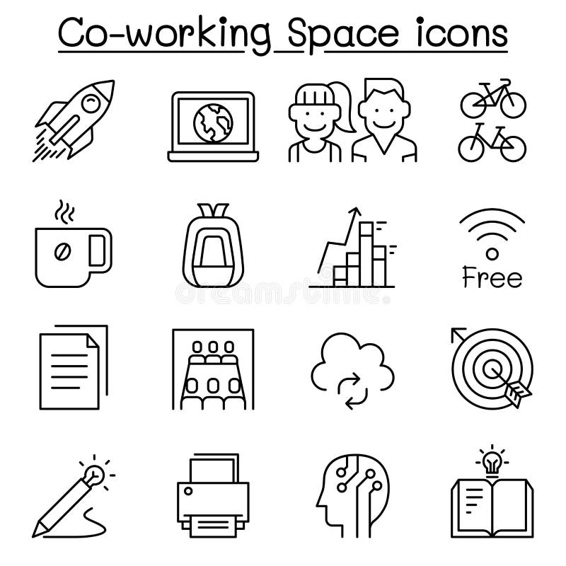 Co-working Space Icon Set in Thin Line Style Stock Vector ...