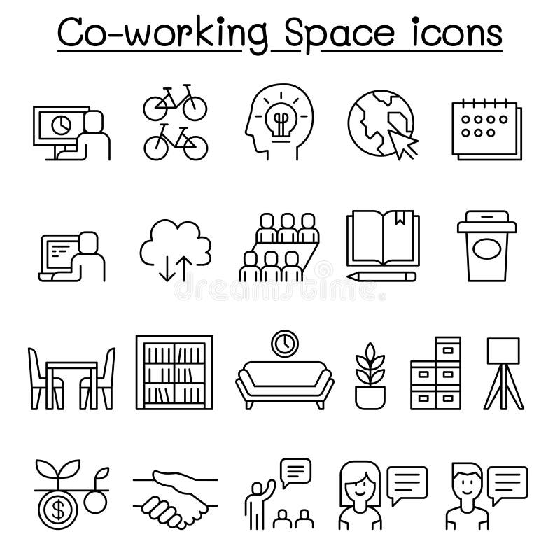 Co-working Space Icon Set in Thin Line Style Stock Vector ...