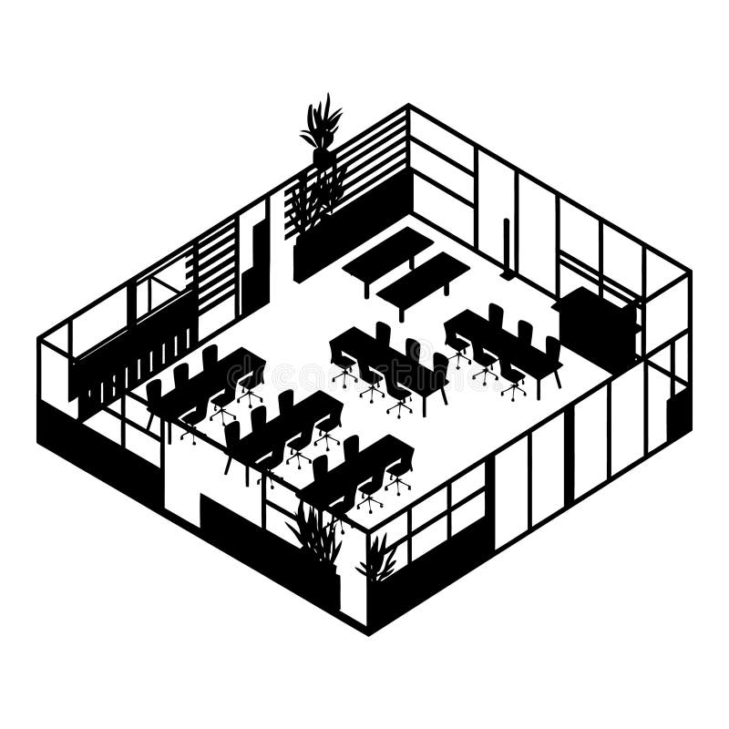 Co-Working Space Layout Silhouette Stock Vector - Illustration of ...
