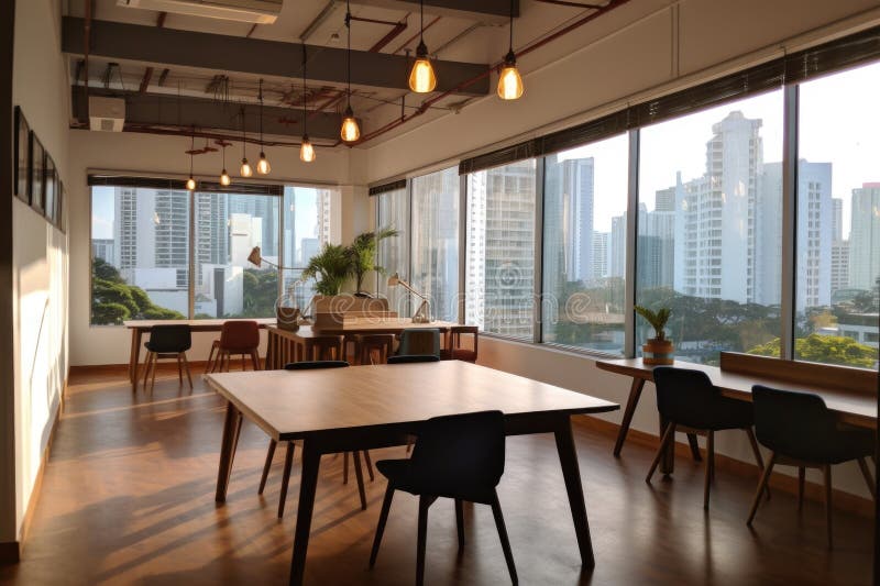 Co-working Space, with View of Busy Street and Cityscape Stock ...