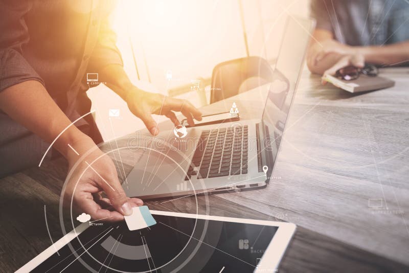 Co Working Team Meeting Concept,businessman Using Mobile Phone a Stock ...